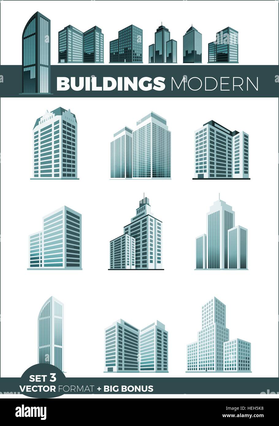 Skyscraper logo building icon set. Black building and isolated ...