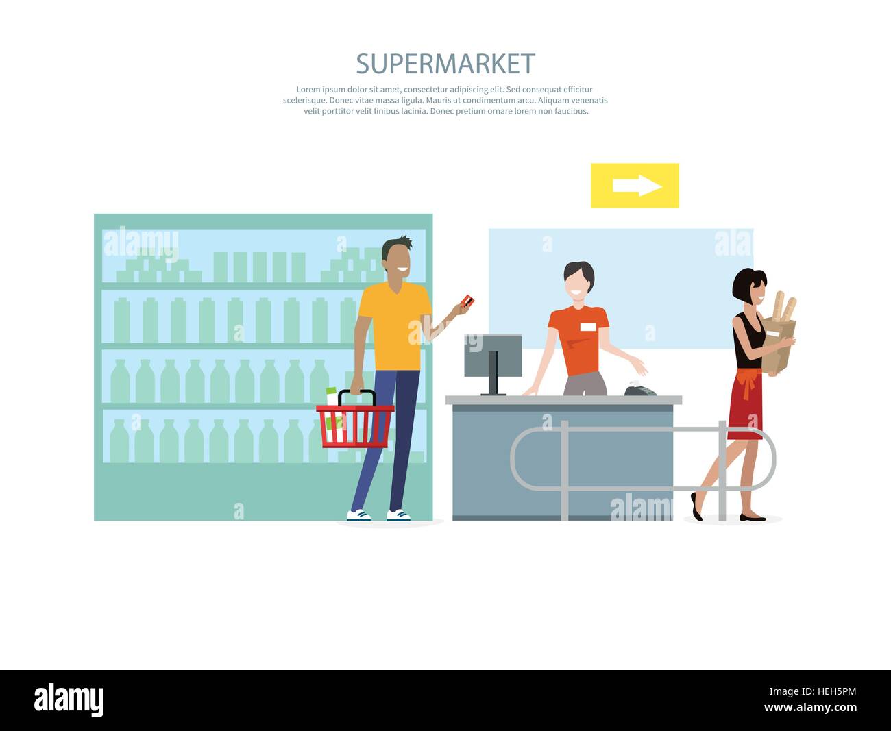 People in supermarket interior design. People shopping, supermarket ...