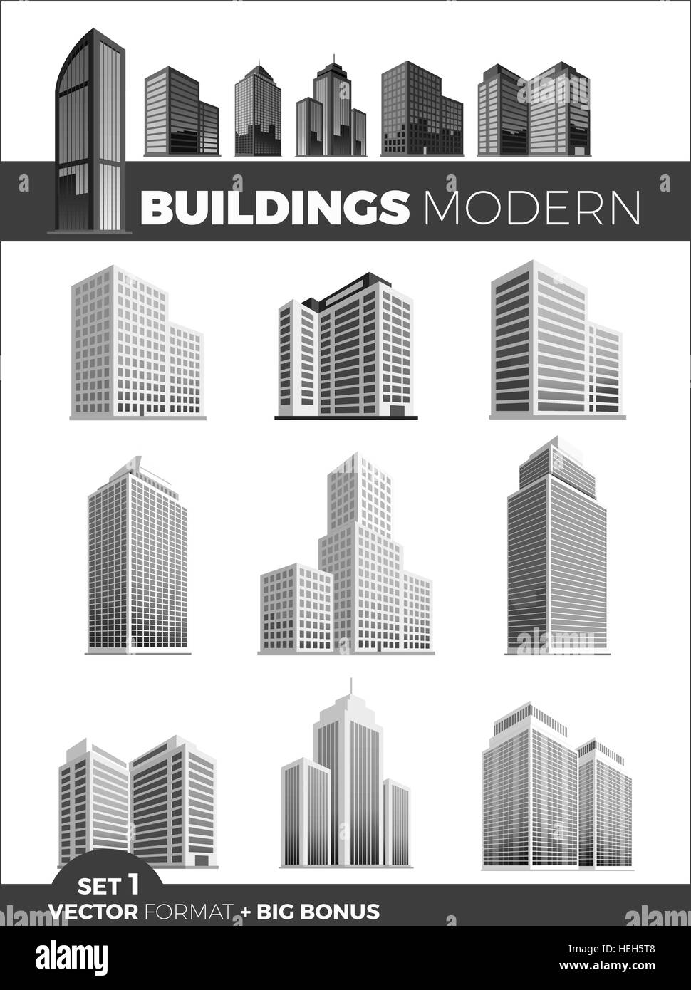 Skyscraper logo building icon set. Black building and isolated ...