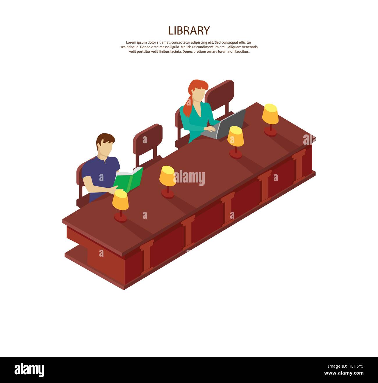 People read for the library table. Students man and woman sitting in ...