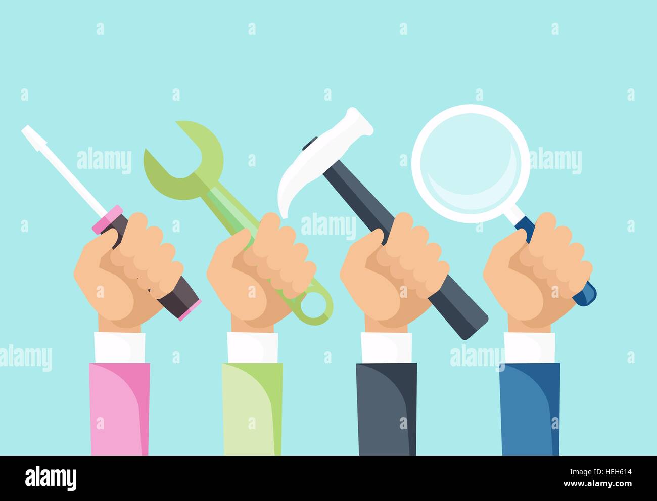 Tools and hands design flat concept. Hand and tool, hand work repair ...