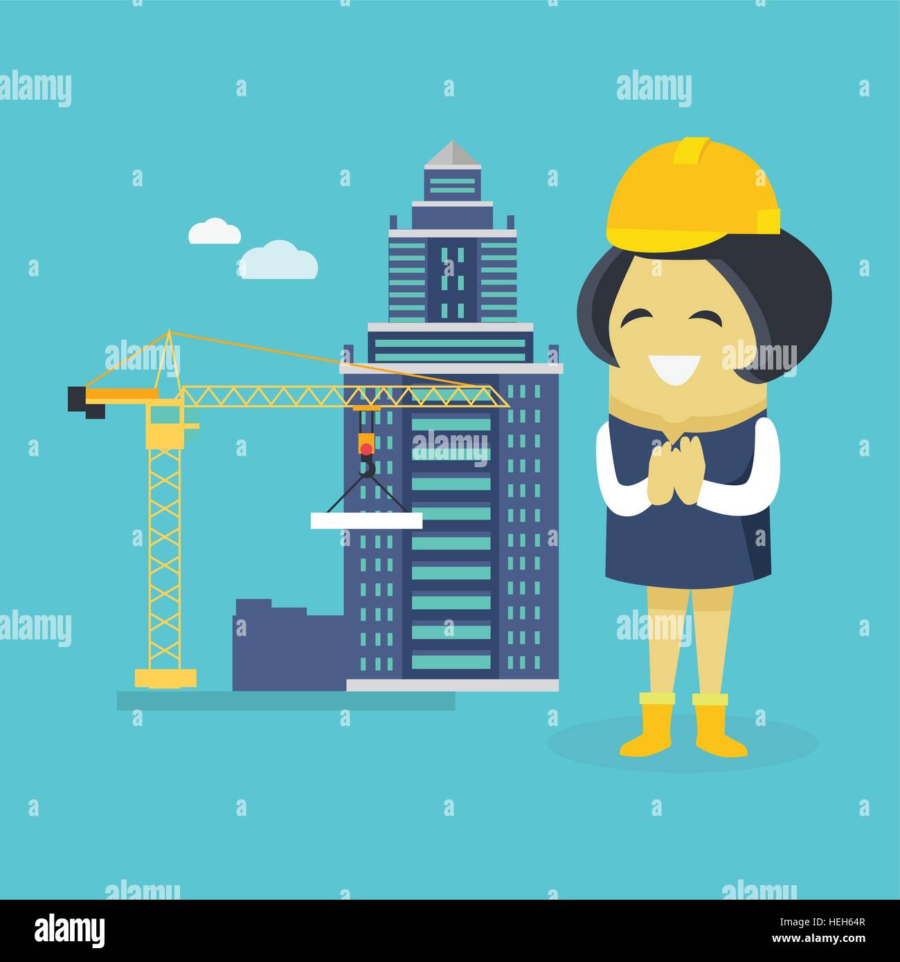 Female Engineer and Building Construction. Female engineer and a ...