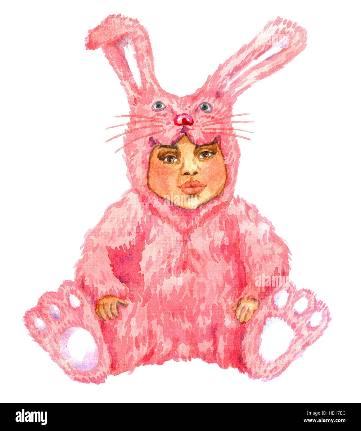 Cute baby sitting in pink rabbit (hare) costume, Hand Painted ...
