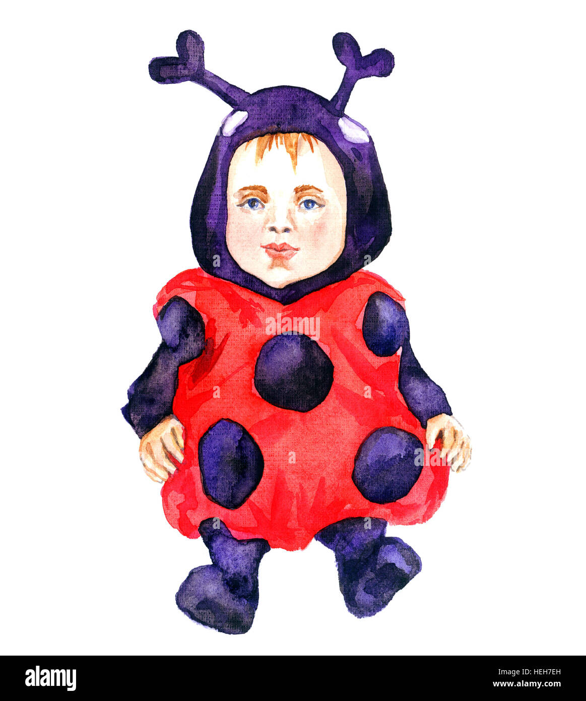 Cute baby in ladybug costume, Hand Painted Watercolor Illustration ...