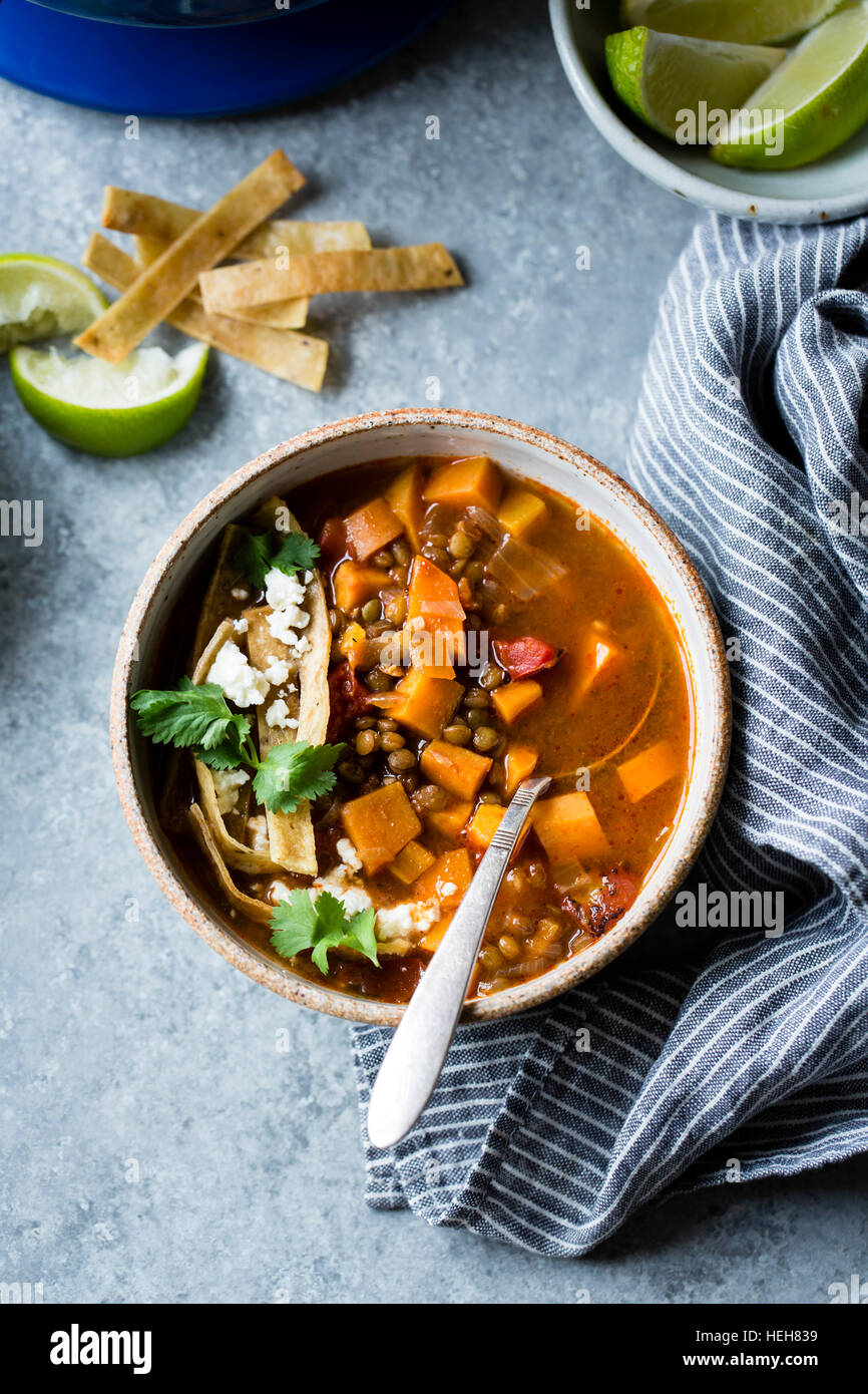 Smoky Sweet Potato & Lentil Tortilla Soup, gluten free and vegan Stock ...