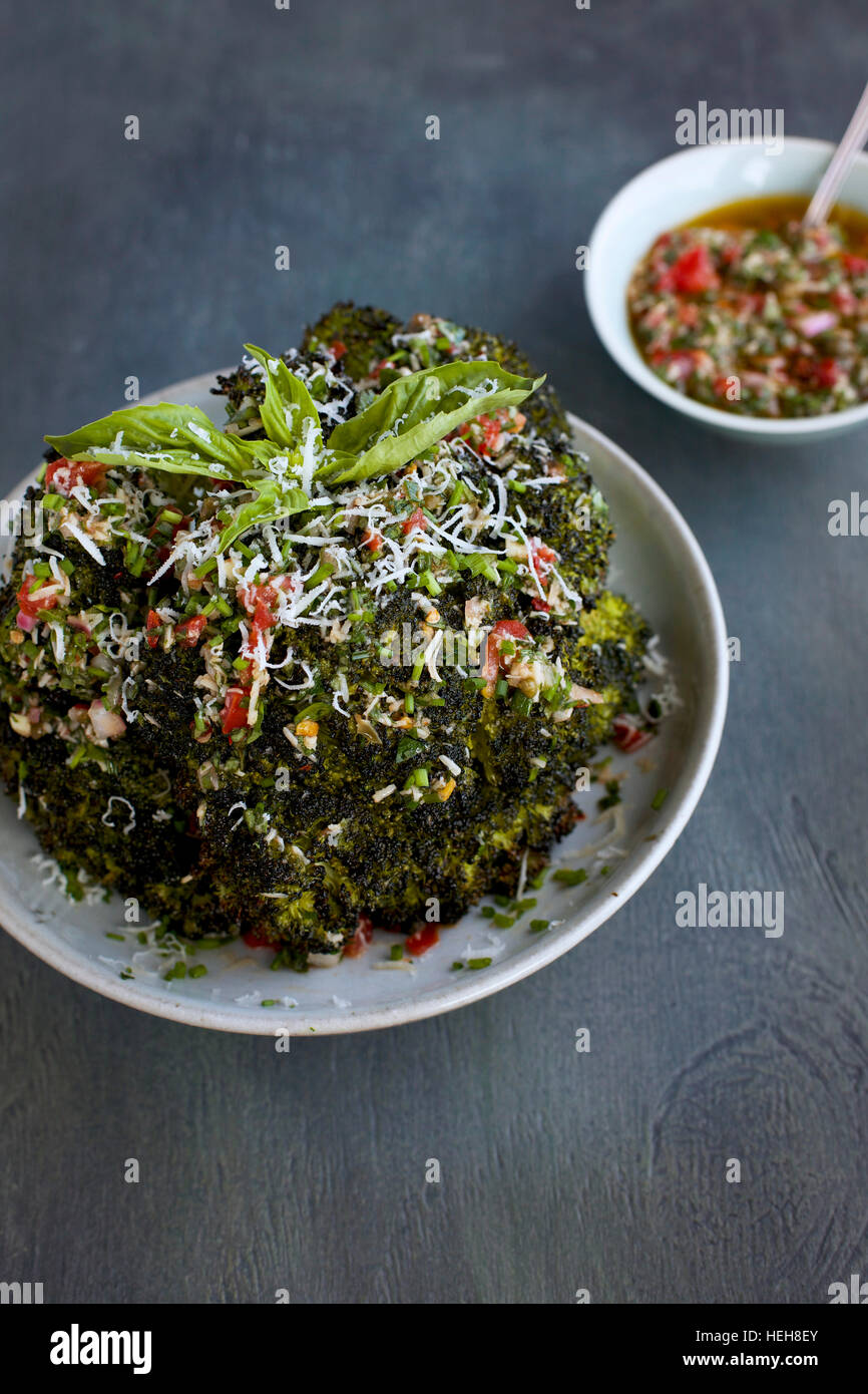 Chard Broccoli Head with Tomato Italian Style Salsa Verde Stock Photo ...