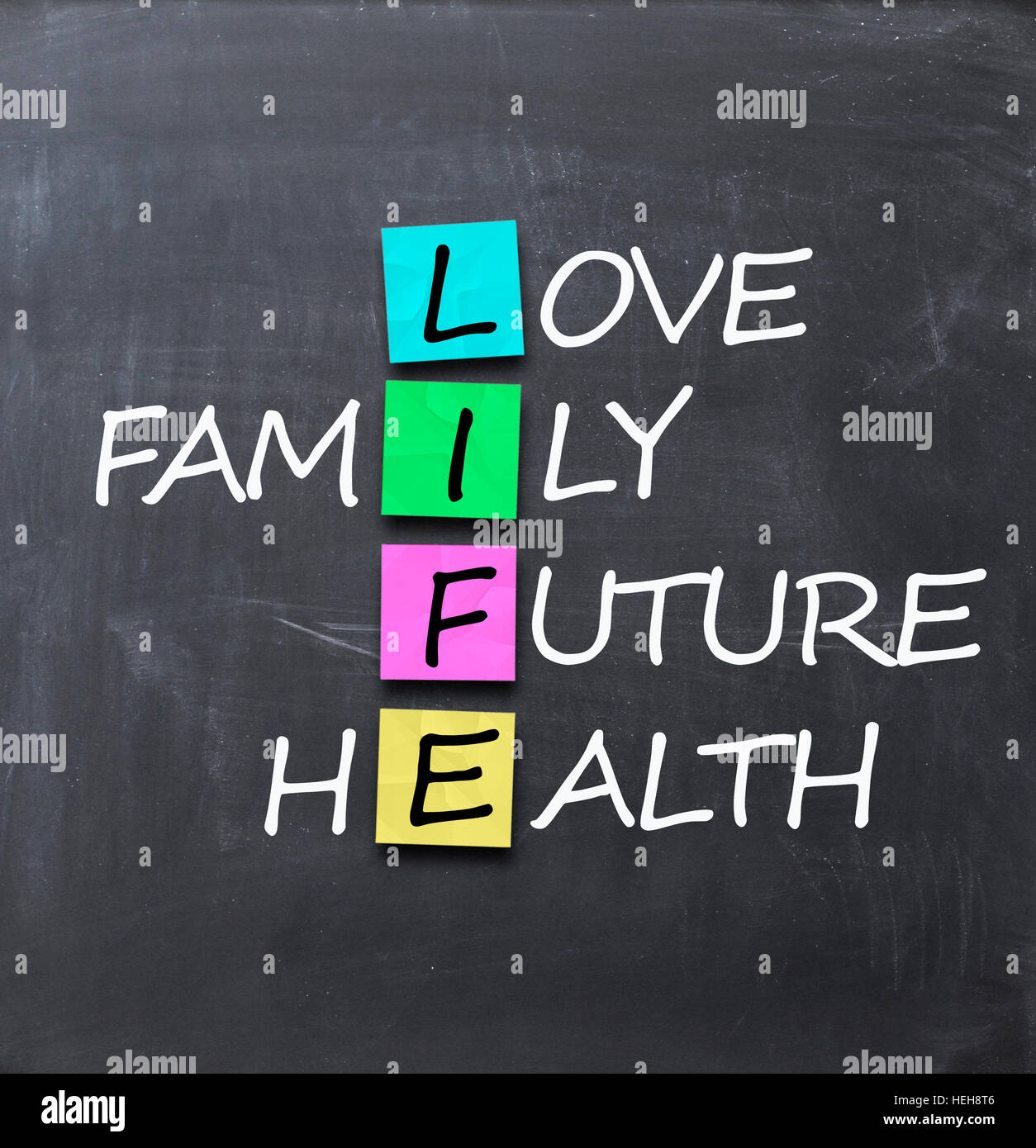 Life acronym on blackboard with colorful sticky notes Stock Photo - Alamy