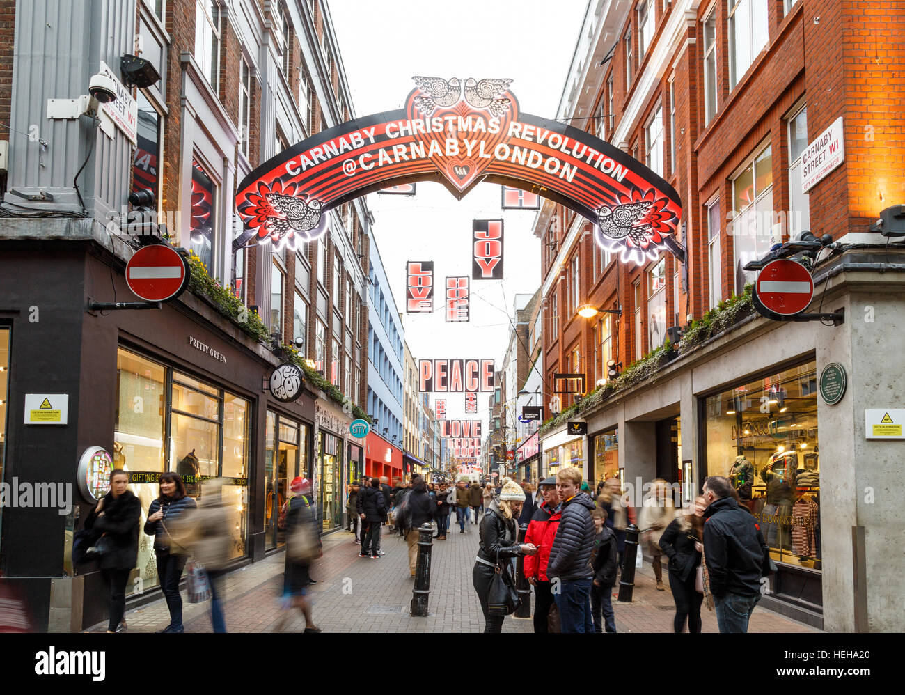 'Carnaby Christmas Revolution' sign on Carnaby Street, London. In ...