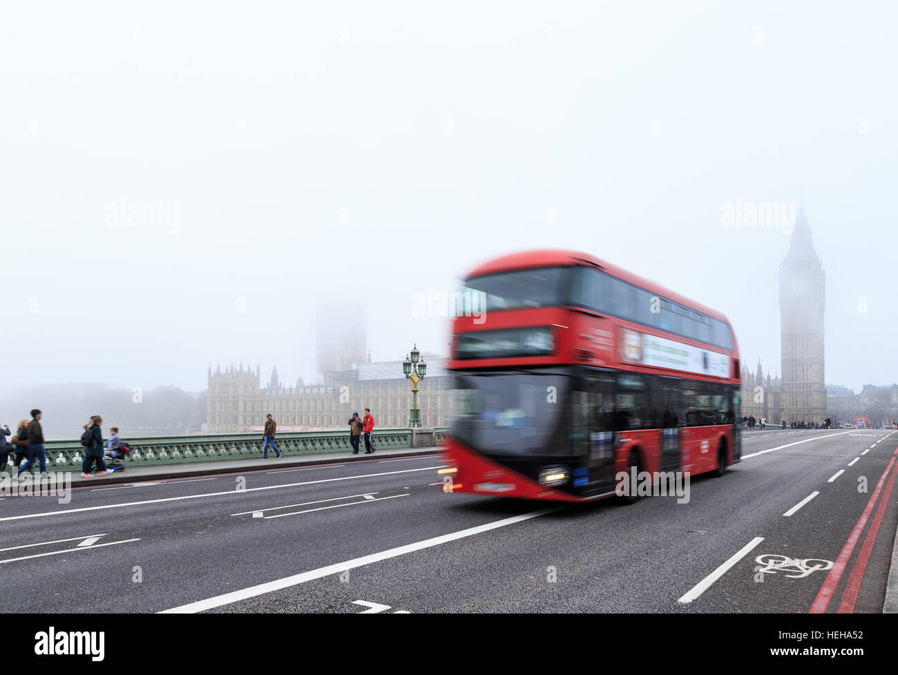 Red London bus on Westminster Bridge. In London, England Stock Photo ...