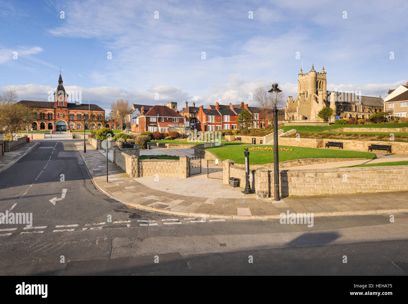 St Hilda's Church and the library from Town Wall near the Headland ...
