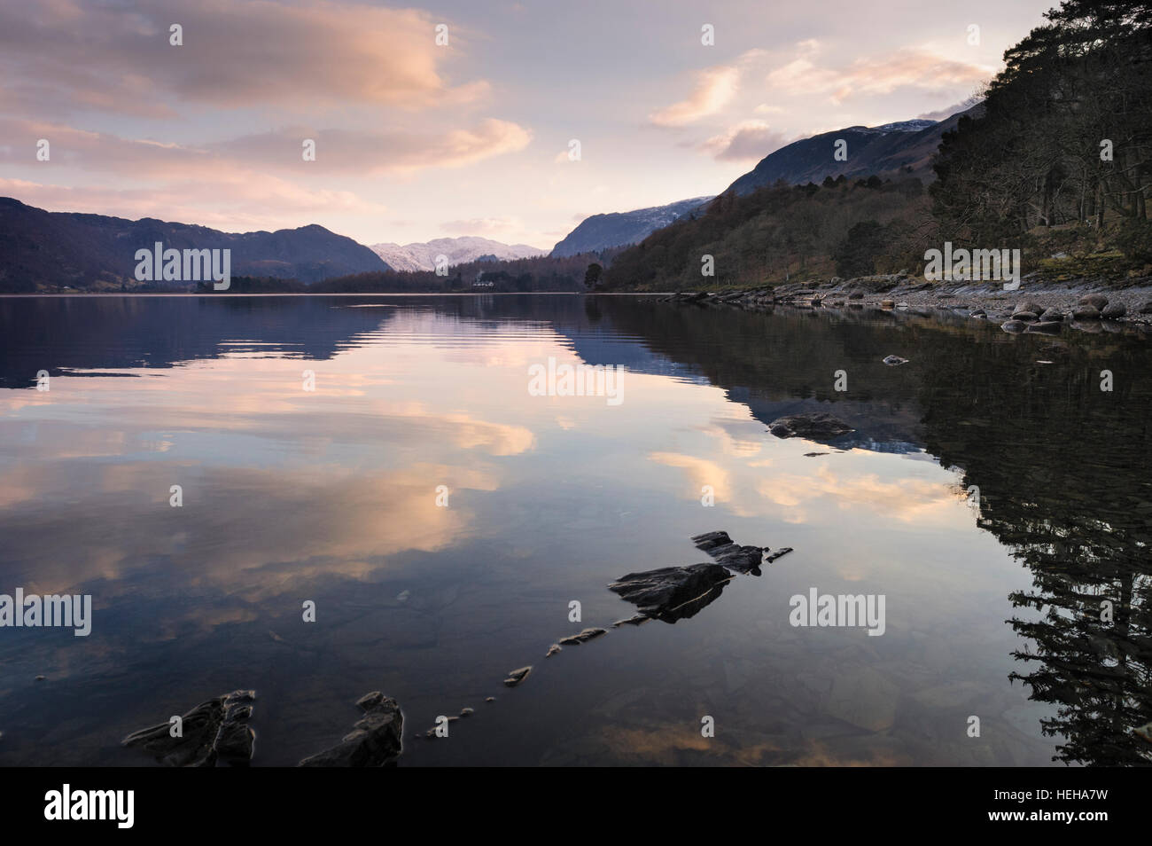 Brandlehow Bay in Derwent Water at Dusk Stock Photo - Alamy