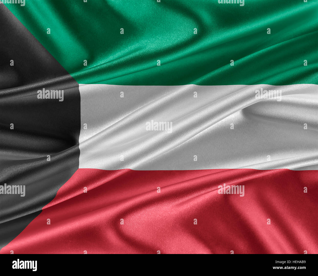 Kuwait flag with a glossy silk texture Stock Photo - Alamy