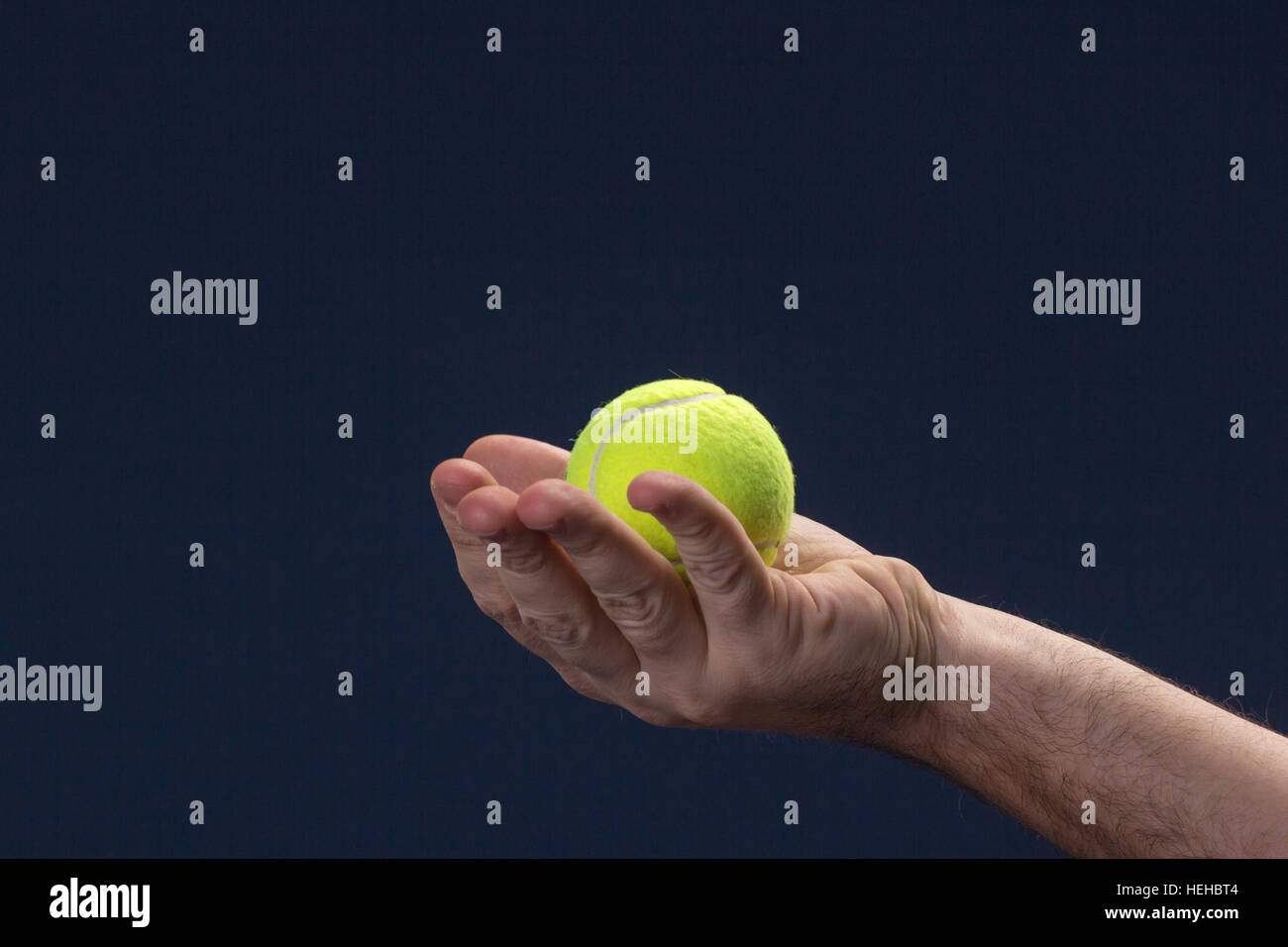 Hand hold Tennis ball on blue background Stock Photo - Alamy