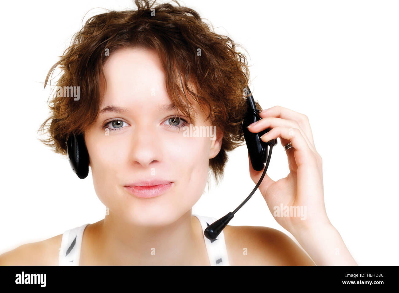 Girl wearing headset Stock Photo - Alamy