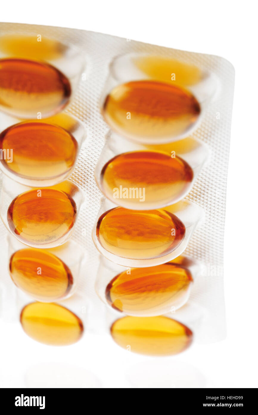 Capsules in a blister pack, Omega 3 fatty acid Stock Photo - Alamy