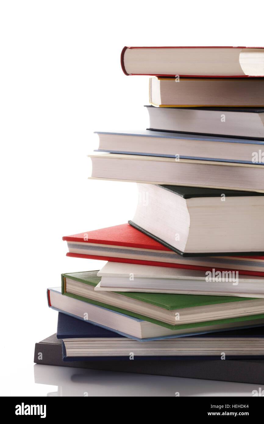 Stacked hardcover books, blank unprinted covers with no dust sleeve ...