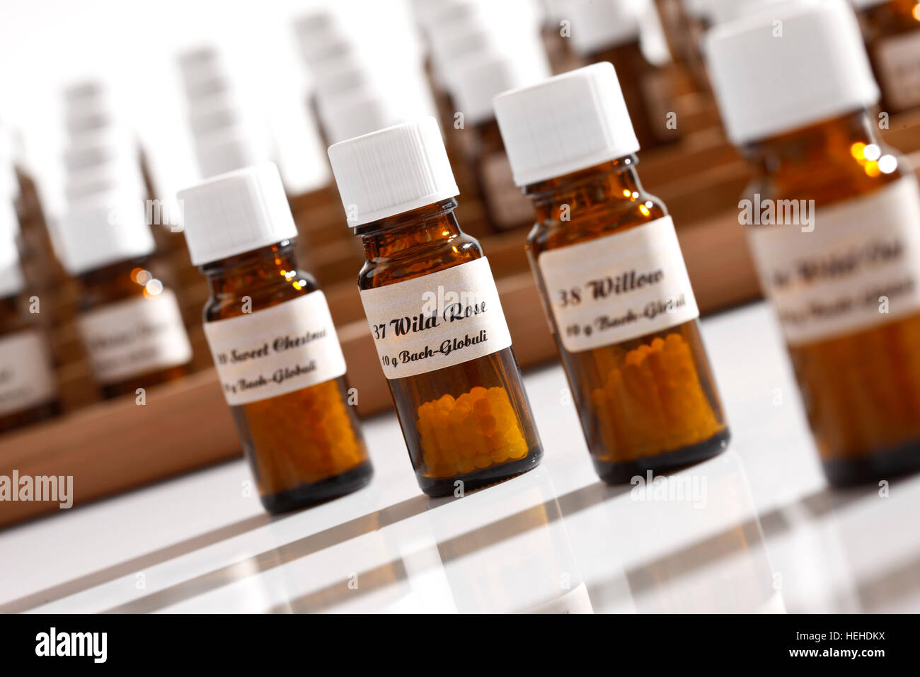 Medicine bottles containing Bach flower globules Stock Photo - Alamy