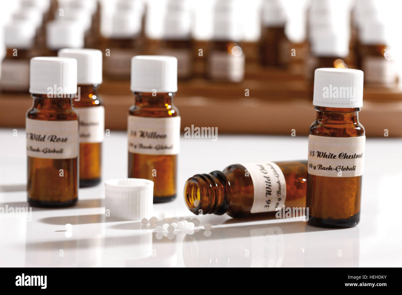 Medicine bottles containing Bach flower globules Stock Photo - Alamy