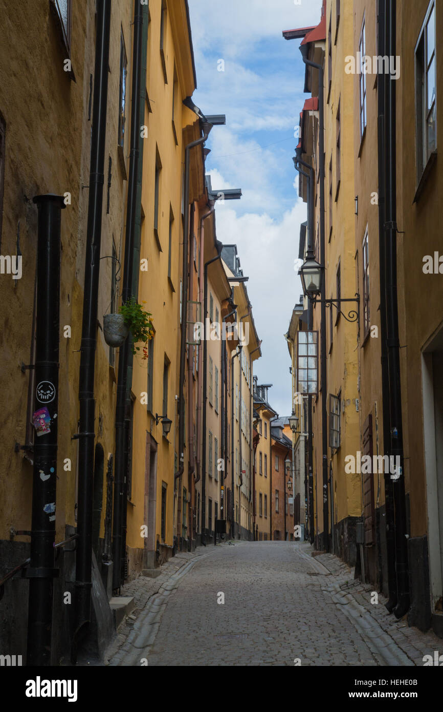Narrow alley in Gamla Stan, Stockholm, Sweden, the historic old city of ...