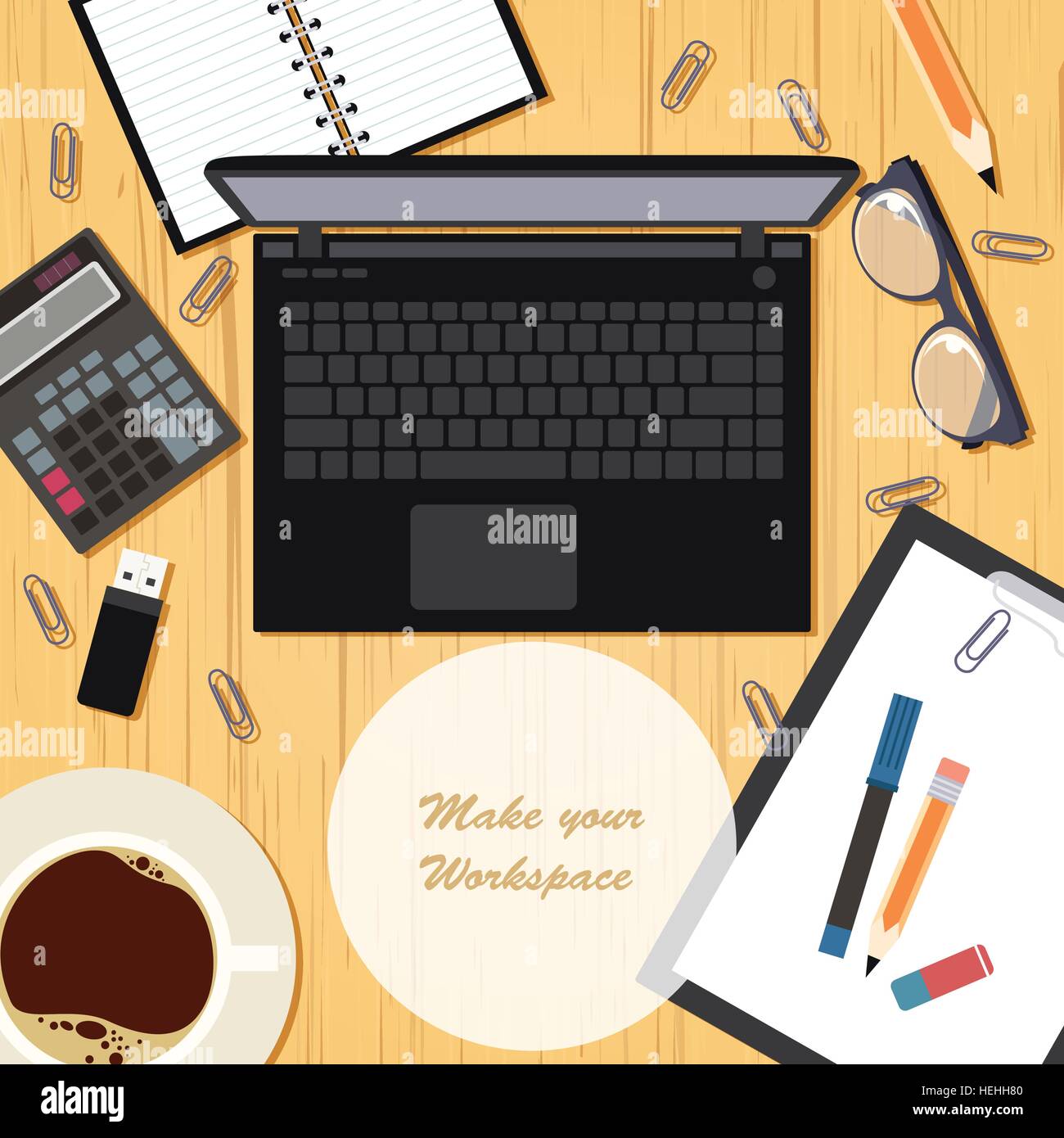 Workspace laptop coffee notepad Stock Vector Images - Alamy