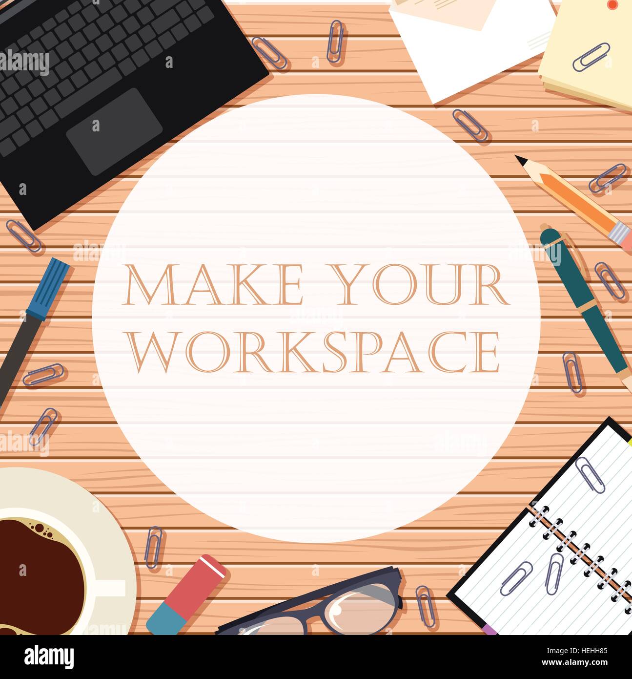 Workspace with coffee cup Stock Vector Images - Alamy