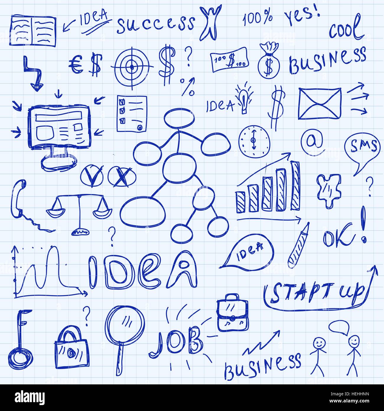 Business icons set sketch. Business signs hand drawing style. Vector ...