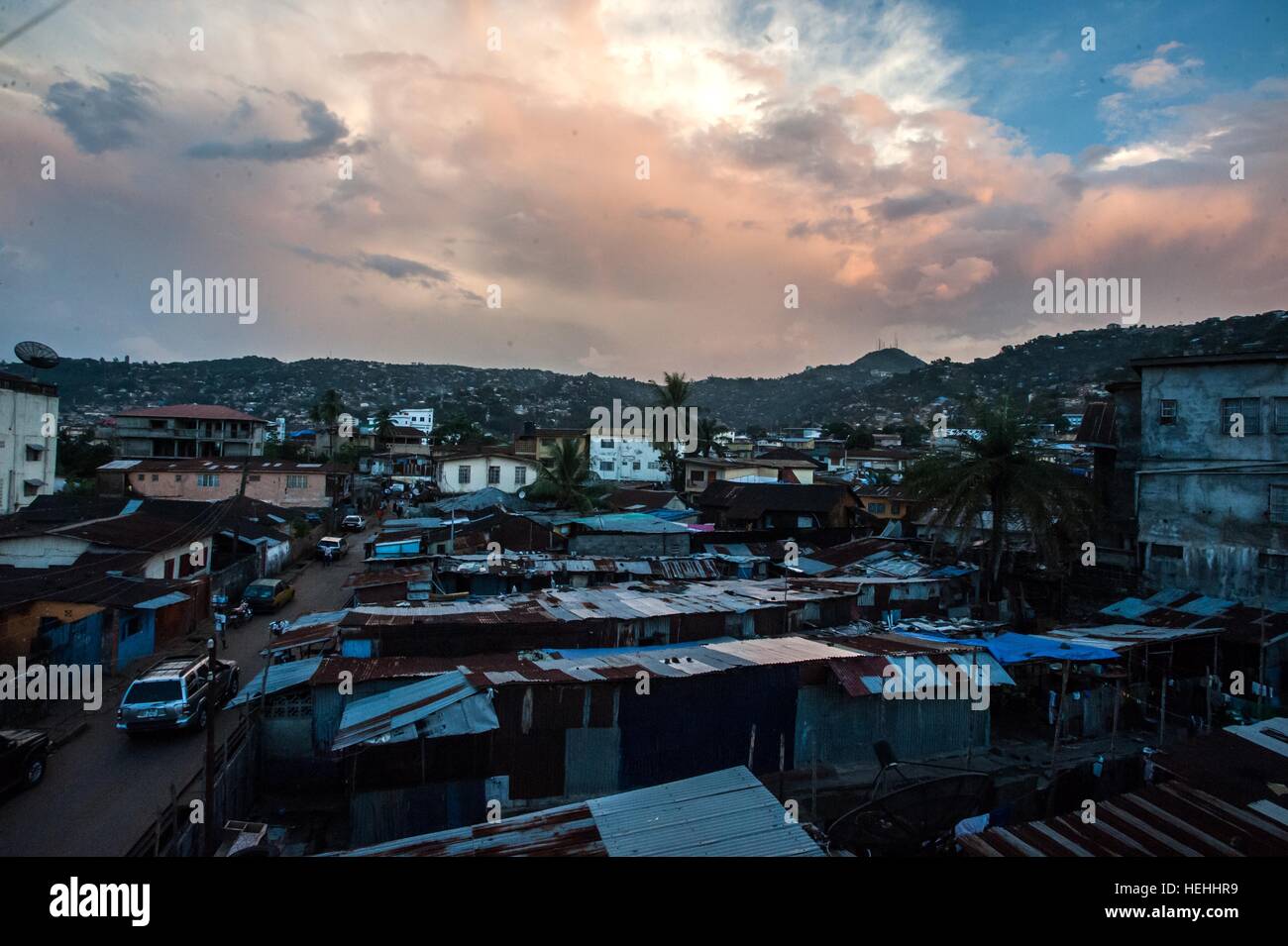 Freetown skyline and sunset in White Street,Brookfields Sierra Leone ...