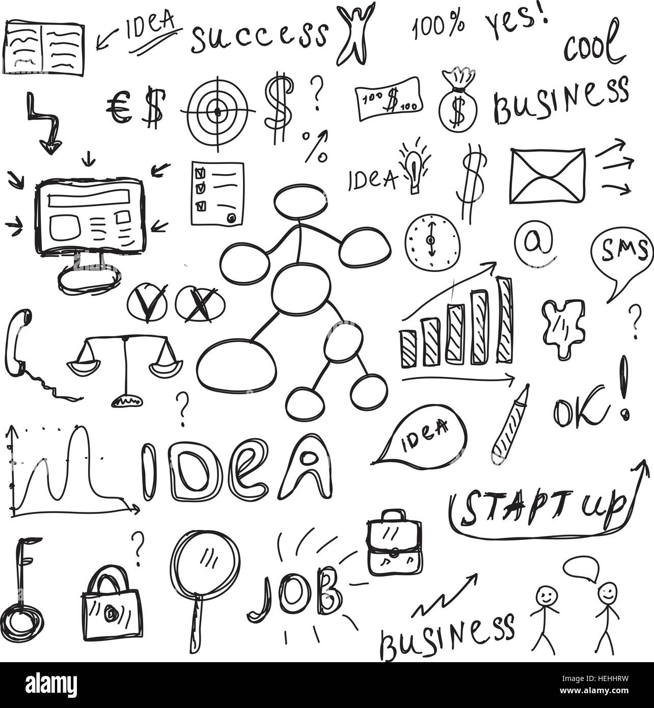 Business icons set sketch. Business signs hand drawing style. Vector ...