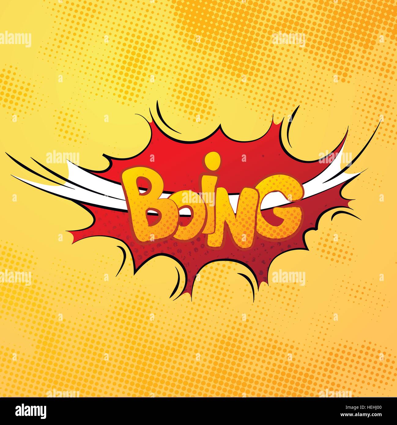 Boing comics sound effect with halftone pattern on yellow background ...