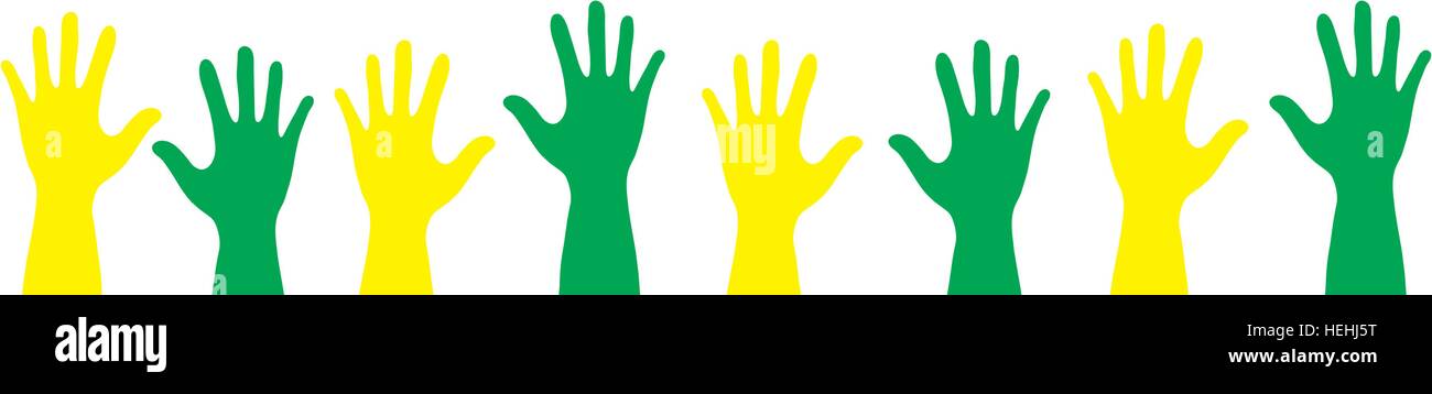 Banner color hands rise up. Vector illustration Stock Vector Image ...