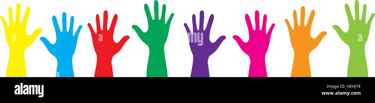 Banner color hands rise up. Vector illustration Stock Vector Image ...