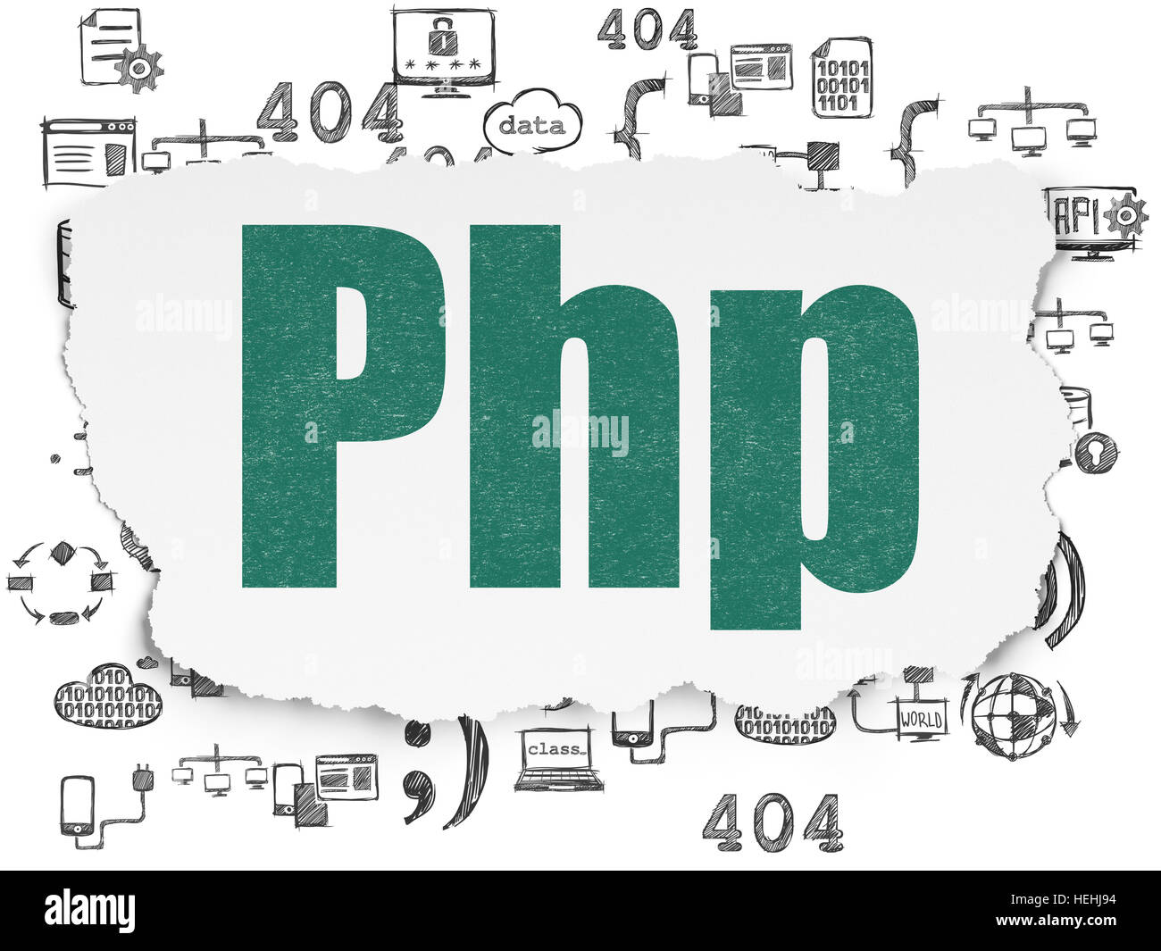 Database concept: Php on Torn Paper background Stock Photo - Alamy