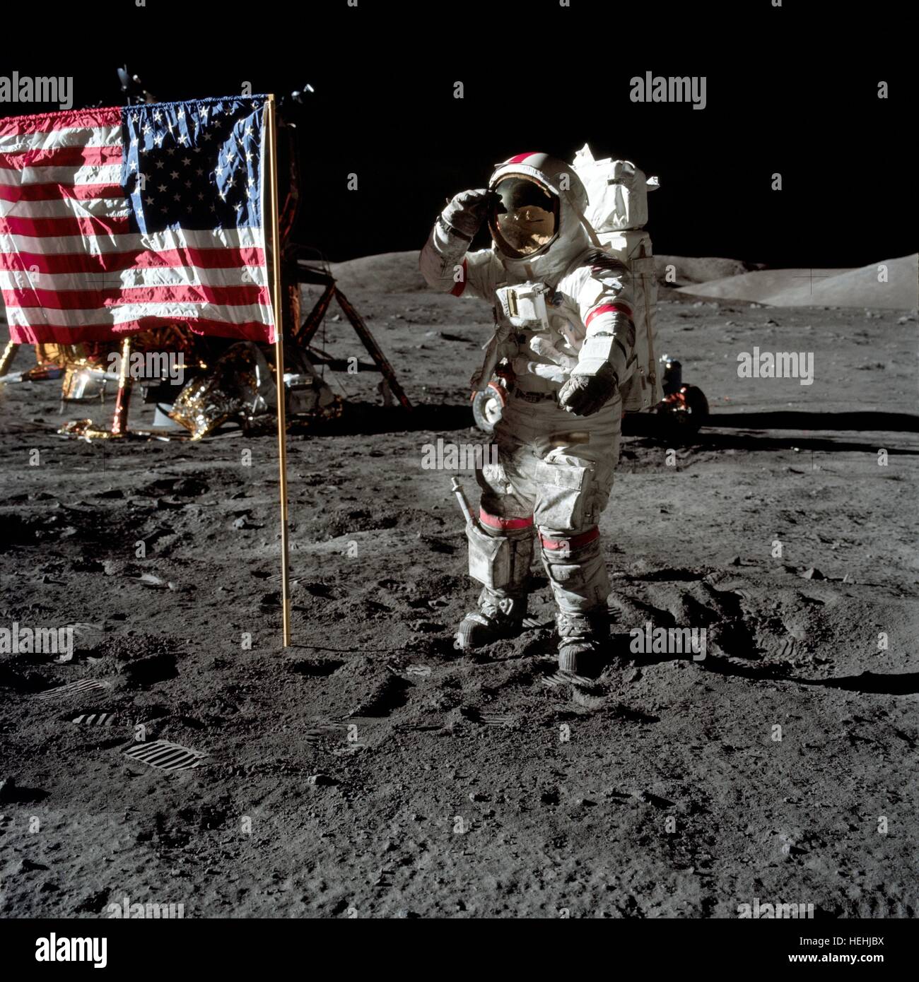 NASA Apollo 17 lunar landing mission astronaut Gene Cernan salutes the ...