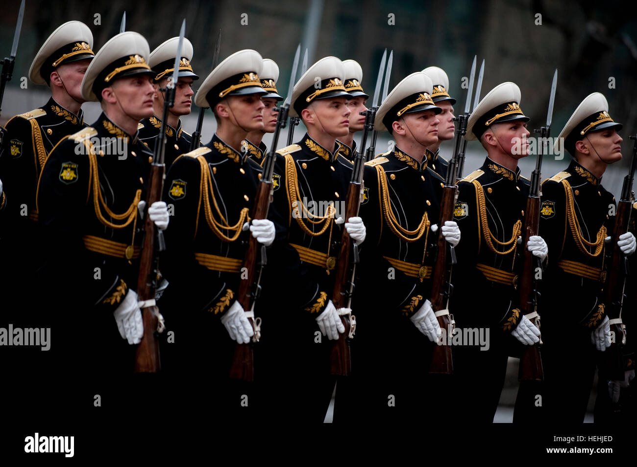 The Russian Naval Honor Guard stands at attention while welcoming U.S ...