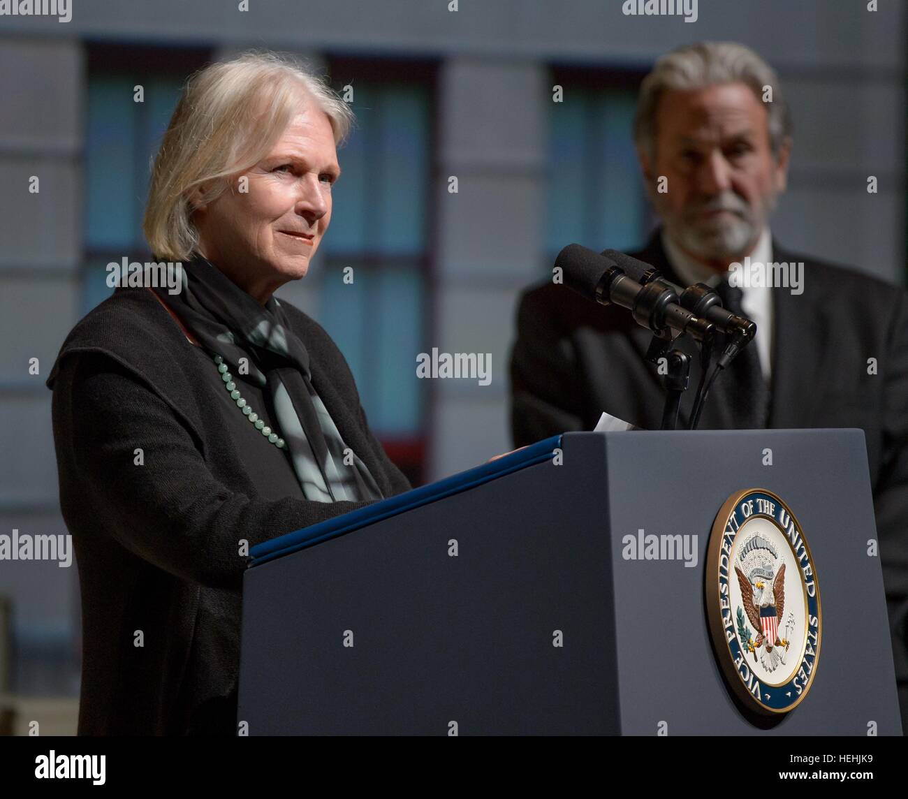 Daughter-in-law Karen Fagerstrom speaks at a memorial service ...