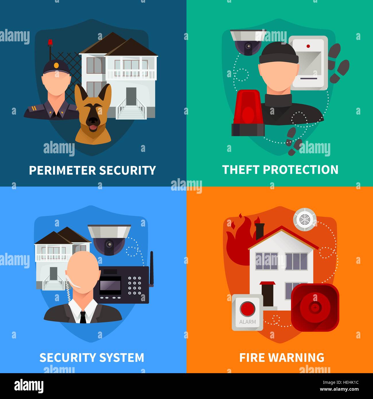 Home Security 2x2 Design Concept Set . Home security 2x2 flat design ...