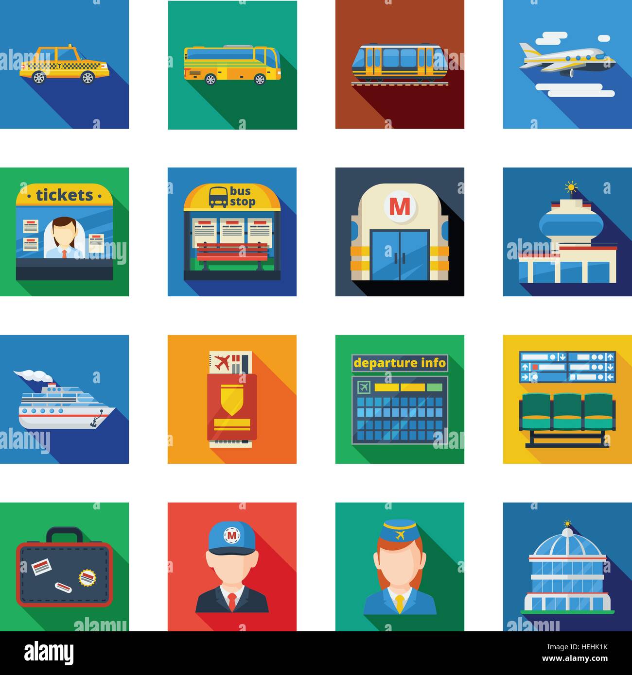 Passenger Transportation Flat Square Icons . Passenger transportation ...