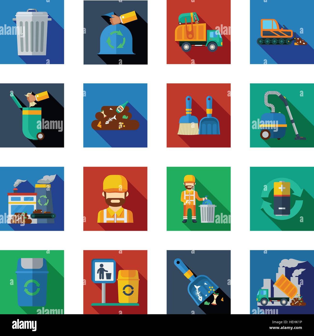 Disposal Of Waste Colorful Square Icons. Disposal of waste colorful ...