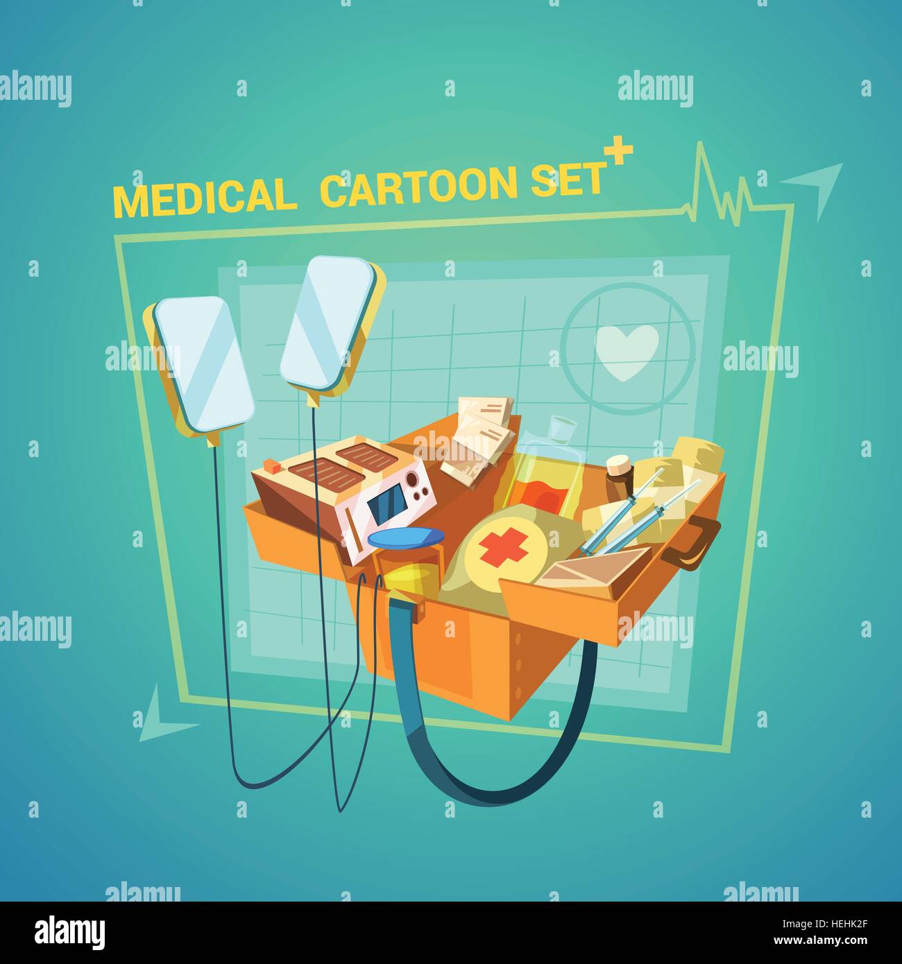 Medical Cartoon Set. Medical cartoon set with heart and injury ...