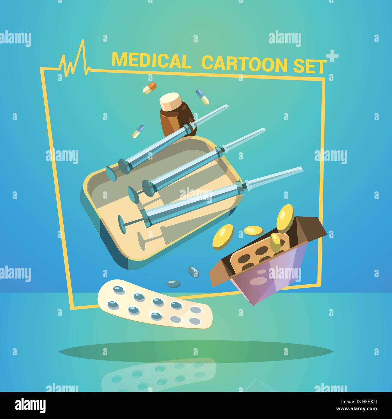 Medicine Cartoon Set. Medicine and treatment cartoon set with pills ...