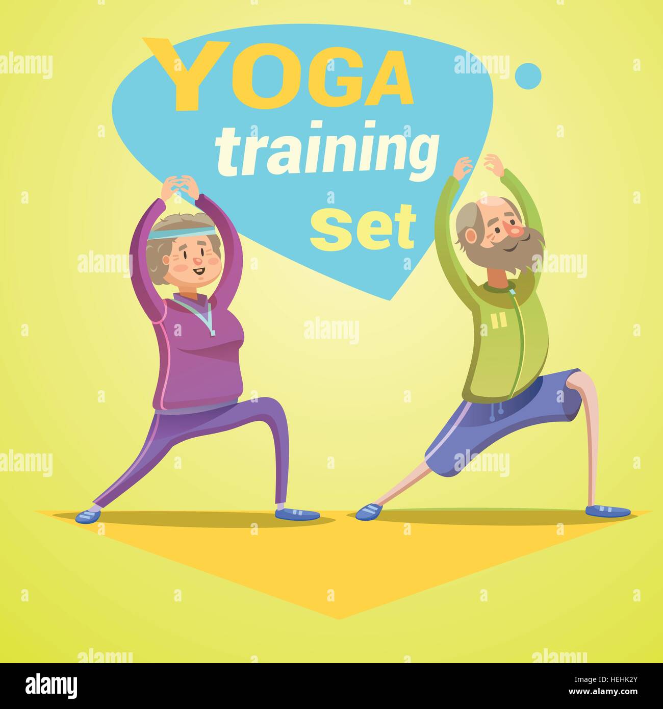 Yoga retro cartoon. Yoga retro cartoon with happy seniors making ...