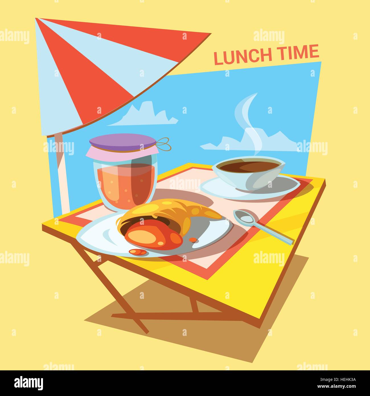 Bakery cartoon illustration. Lunch time cartoon with croissant bakery ...