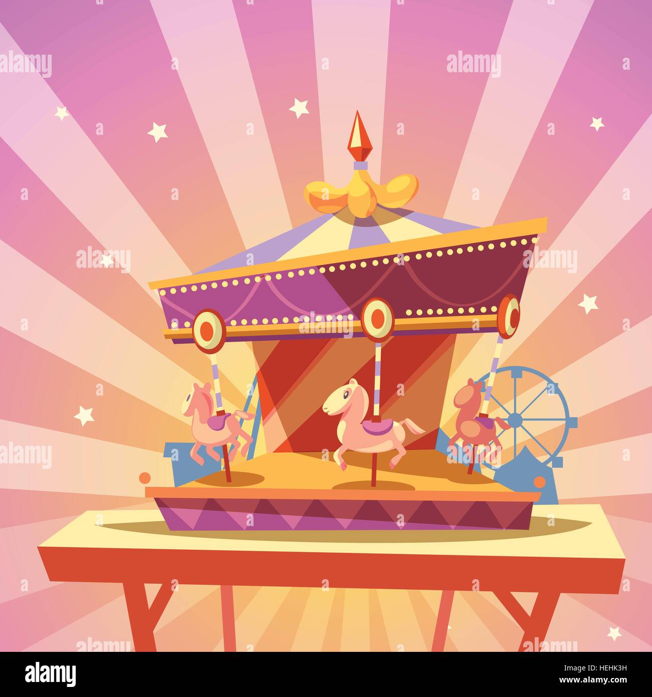 Amusement park cartoon. Amusement park cartoon with retro merry-go ...