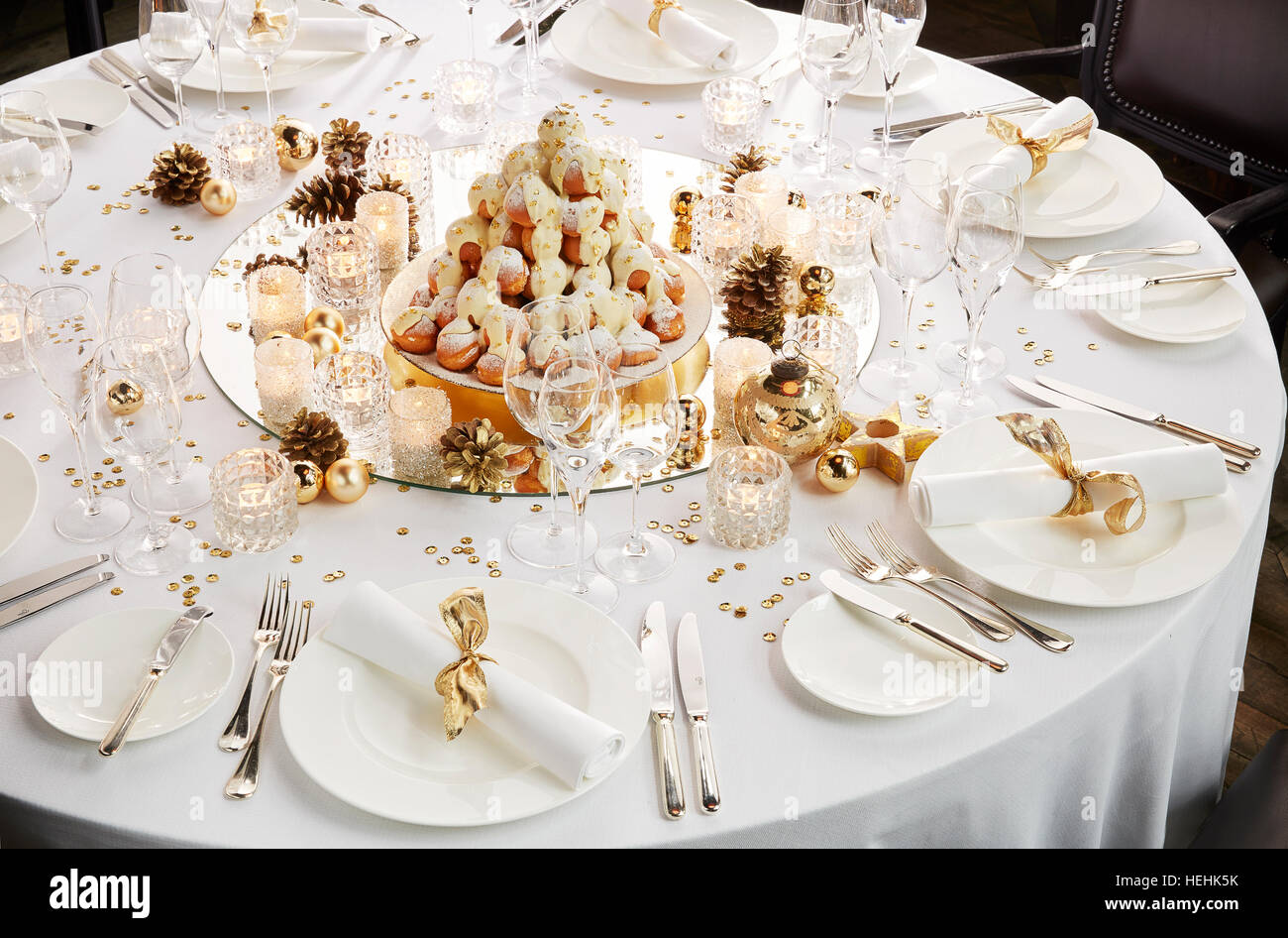 white table Christmas dessert sweet pudding round table special ...