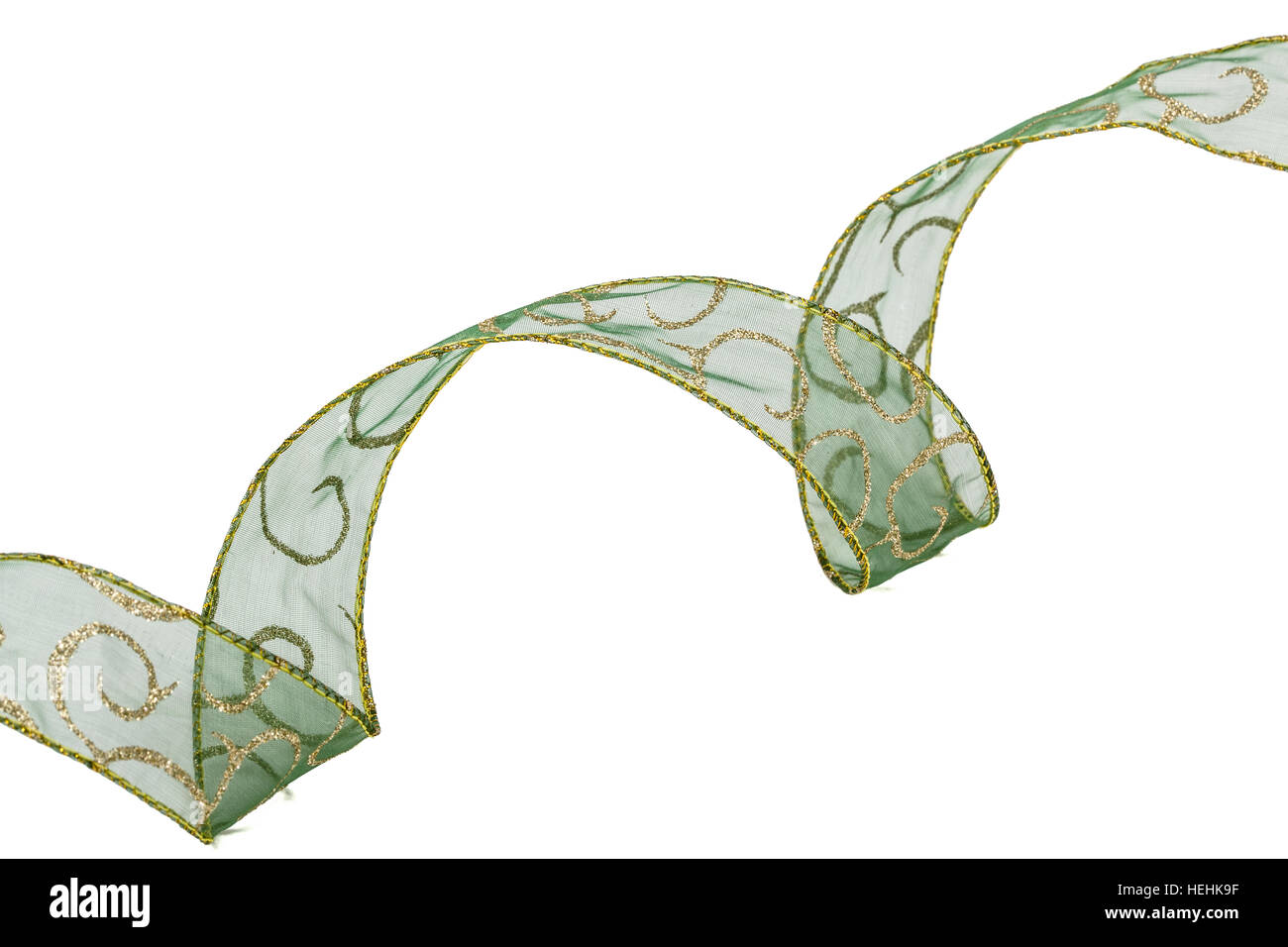 Green ribbon for a festive decor, isolated on a white background Stock ...