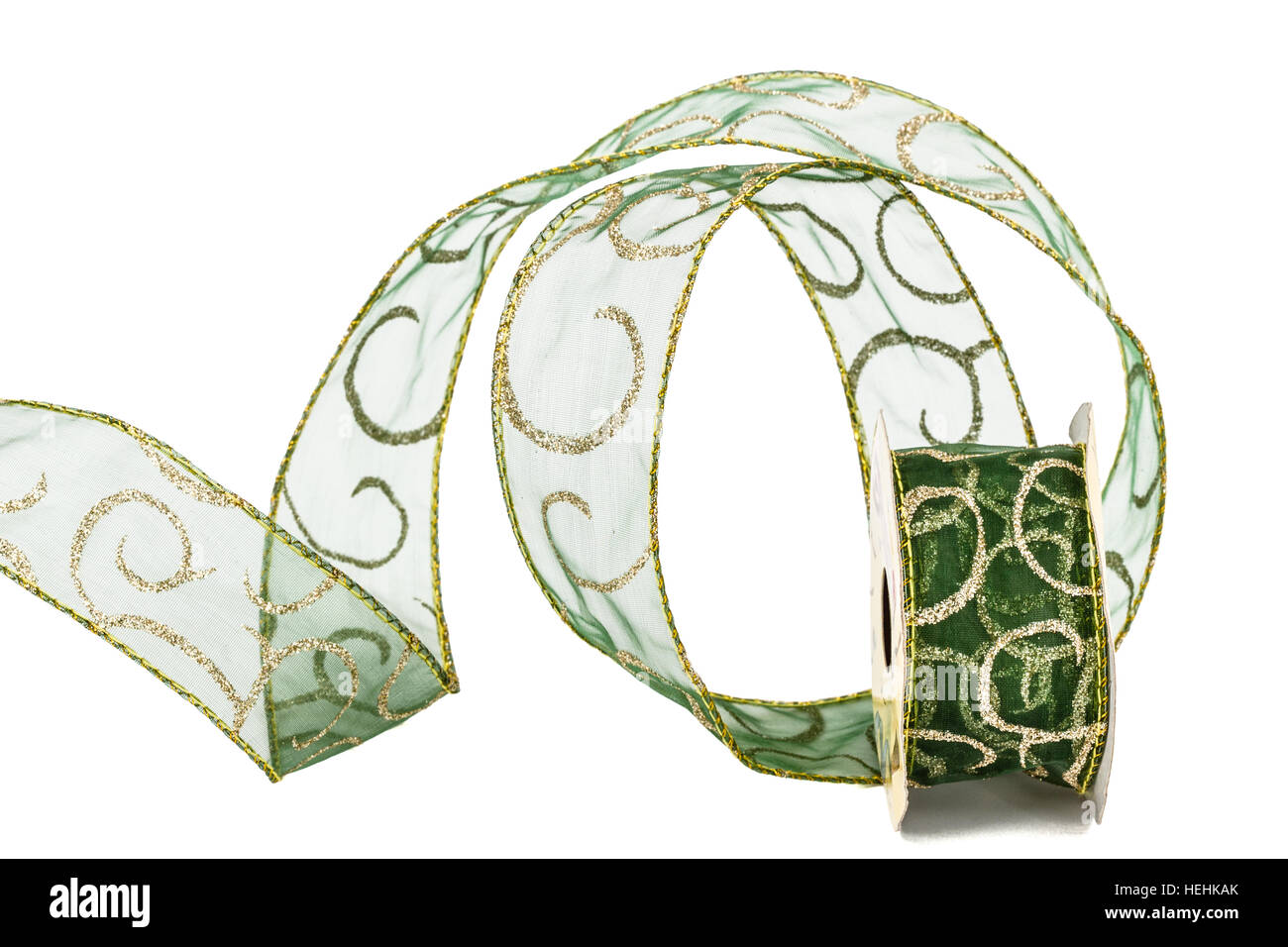 Green ribbon for a festive decor, isolated on a white background Stock ...