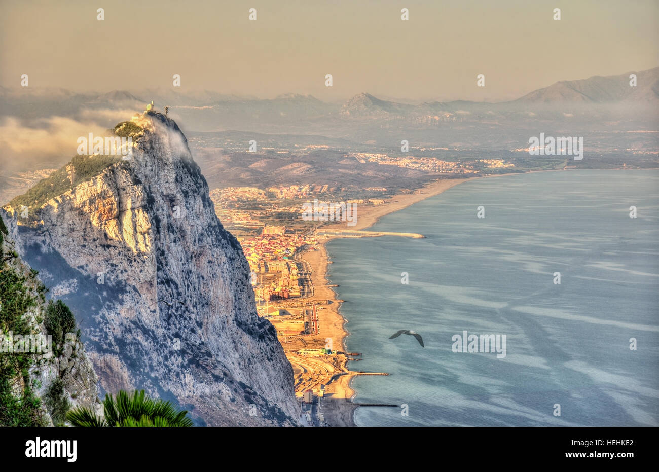 Rock of Gibraltar in fog. A British Overseas Territory Stock Photo - Alamy