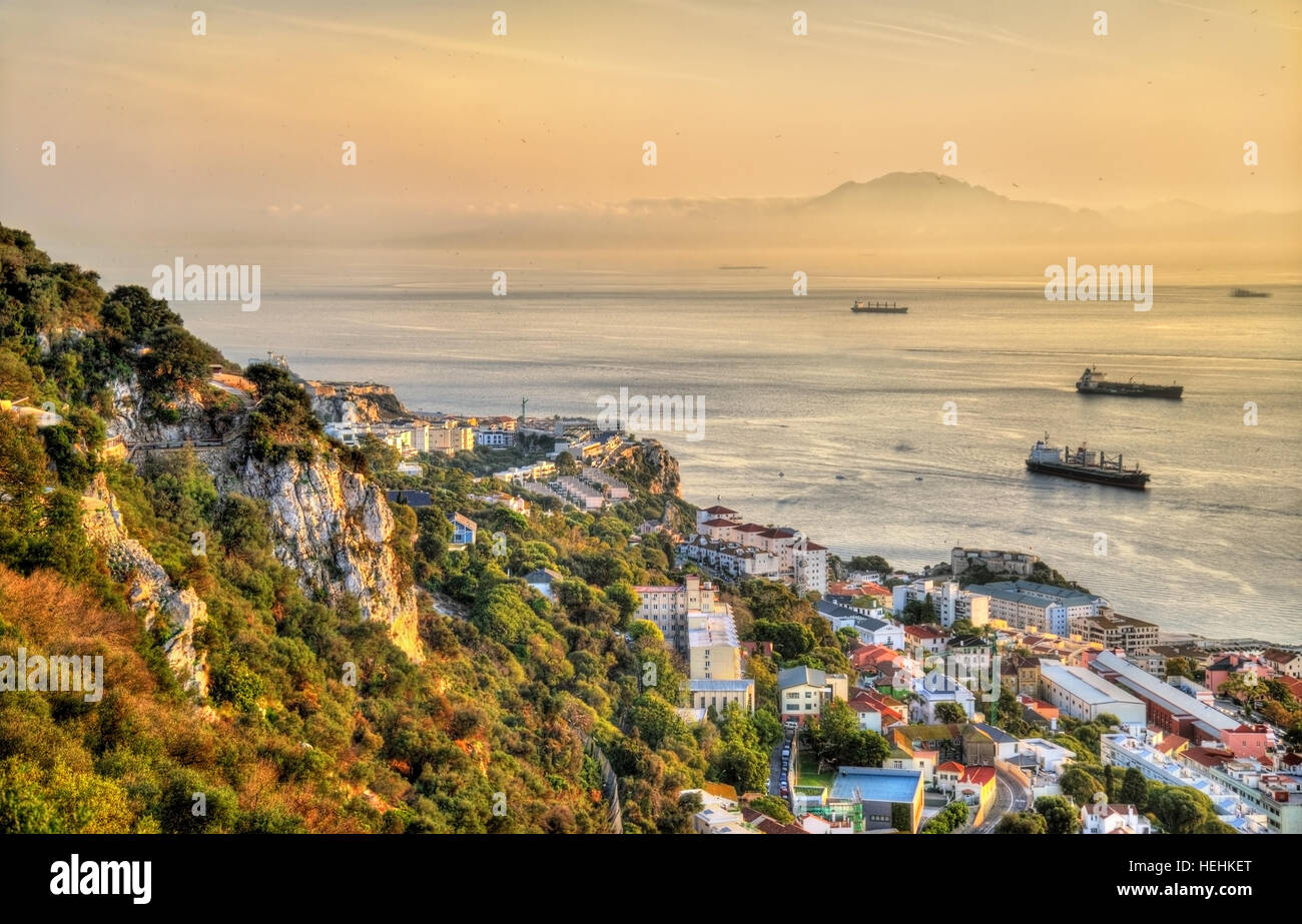 View from the Rock of Gibraltar towards Morocco Stock Photo - Alamy