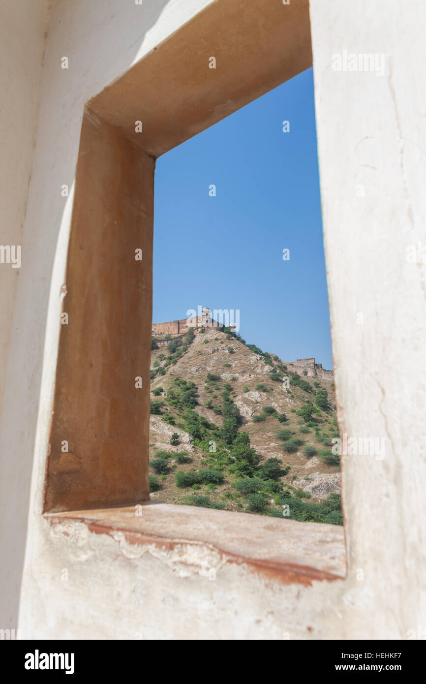 View through an arched window, Amer or Amber Fort, Amer near Jaipur ...