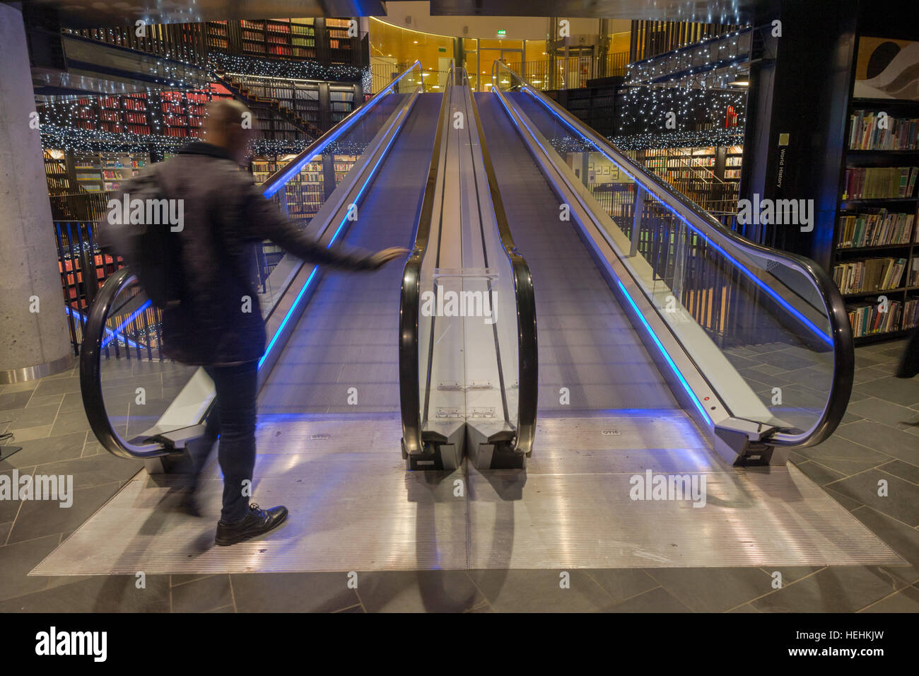 Interior view of the Library of Birmingham, UK showing the escalator ...